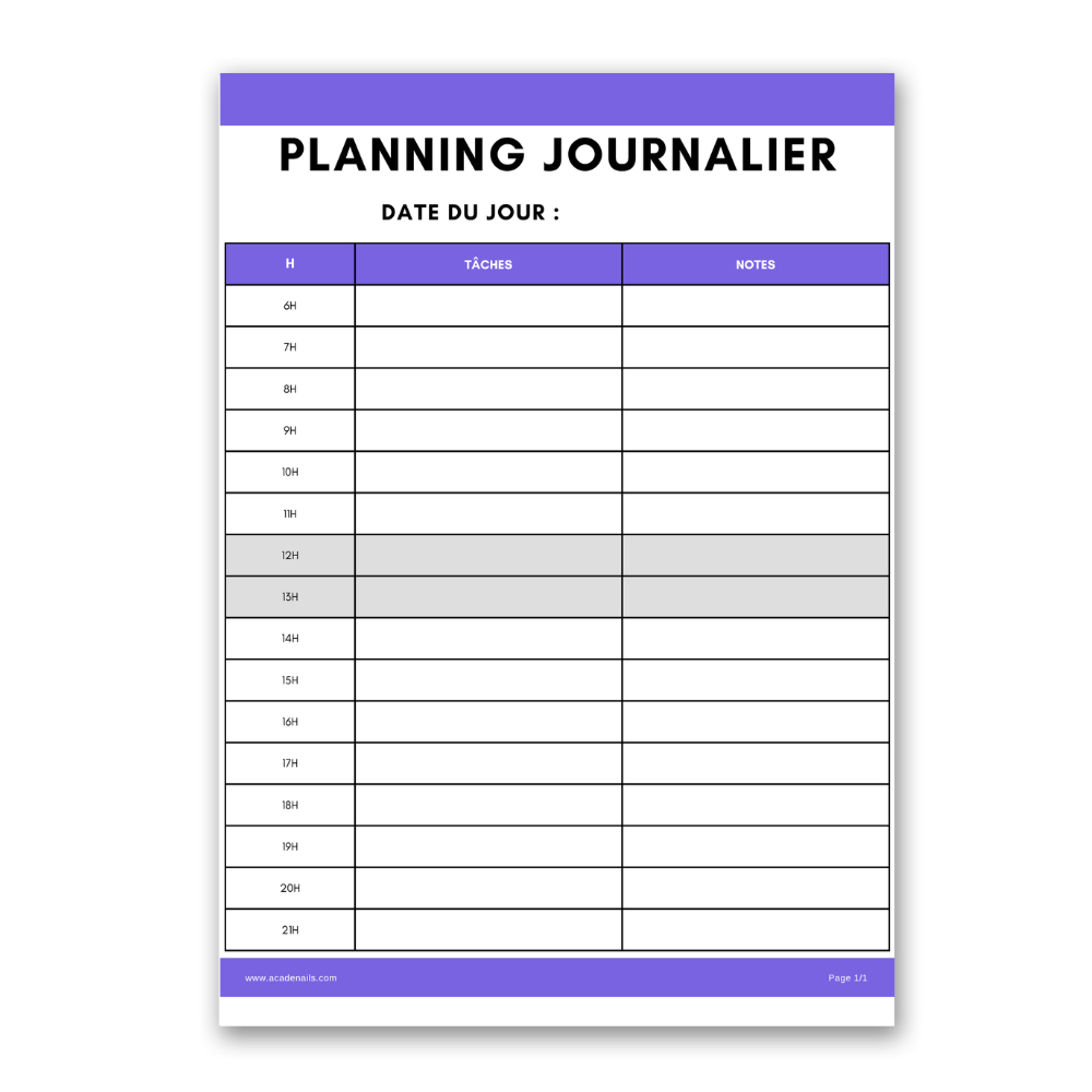 Planning Journalier - PDF - Téléchargeable - Remplissable